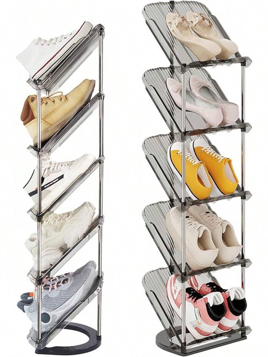 2 Pack Sloping Narrow Shoe Rack 5 Tiers - Free Standing Vertical Shoes ...