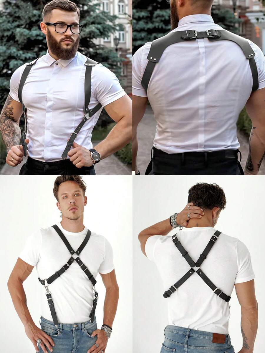 Men's Fashion Suspenders PU Leather Adjustable Braces, Gothic Style ...