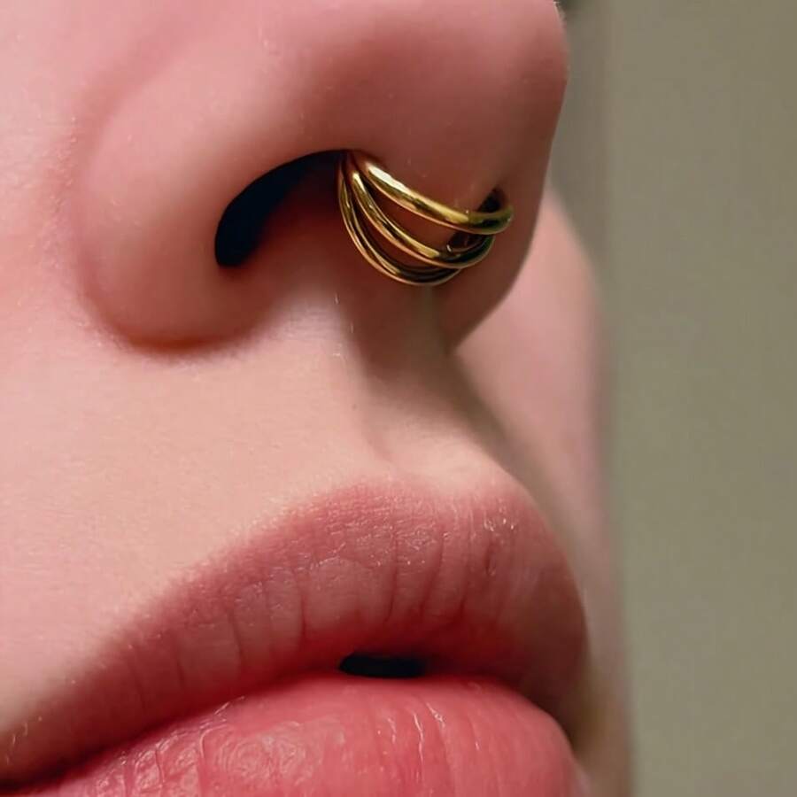 1pc Fashionable Stainless Steel 16G Layered Nose/Septum Ring, Hinged Septum Hoop, Elegant Nose ...