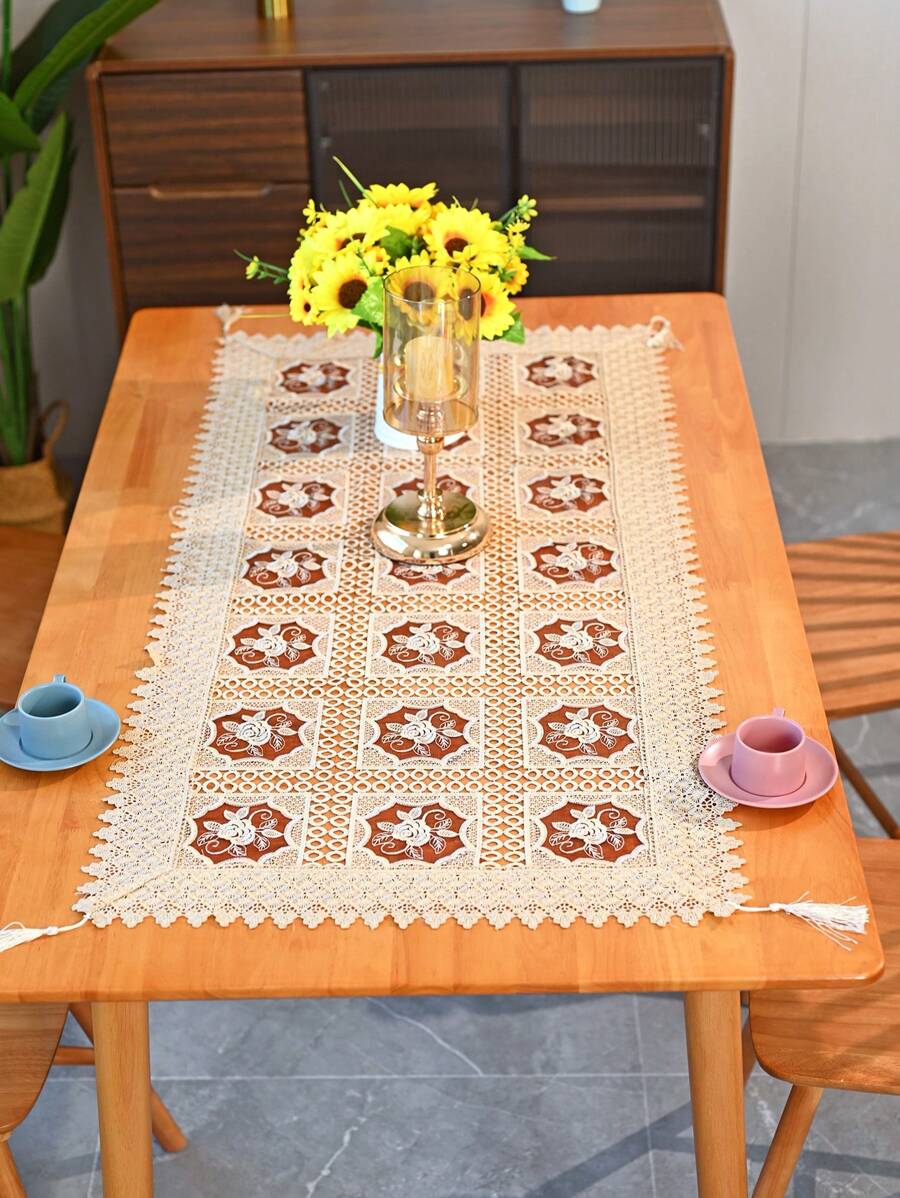 1pc Rose Flower Table Mat, Modern Minimalist Organza Patchwork ...