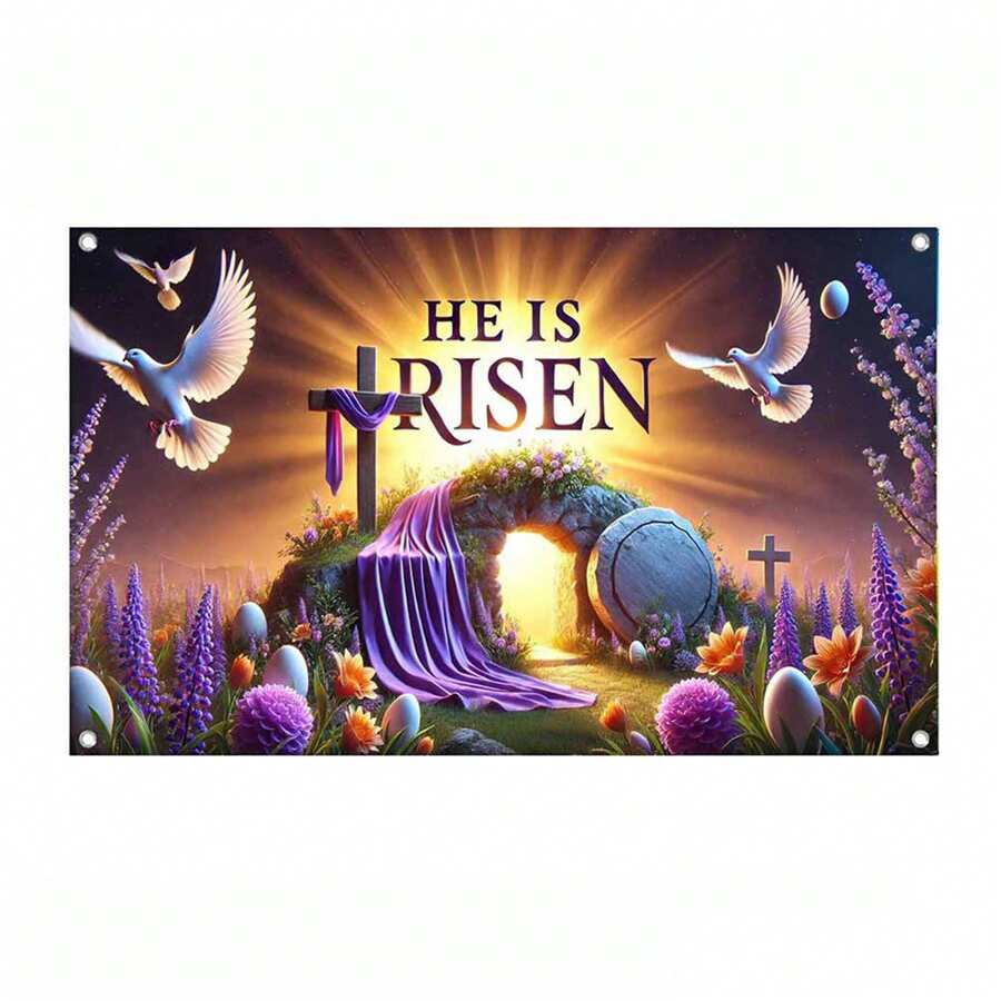 5.9*3.6ft Easter Cross Religious Backdrop With Corner Holes He Is Risen ...