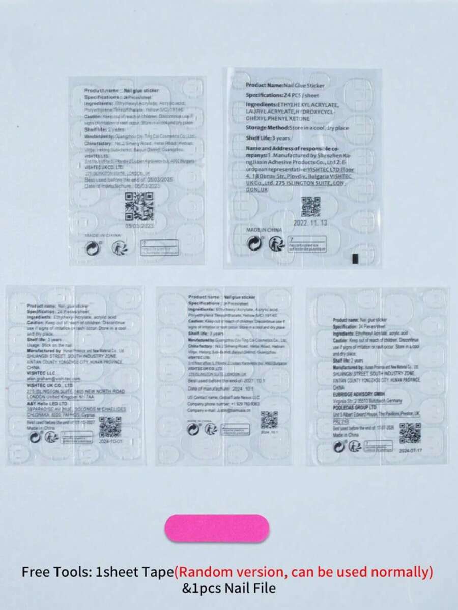 24 Short Almond-Shaped Pure Crimson Nail Nail Strips With 1 Stick Of ...