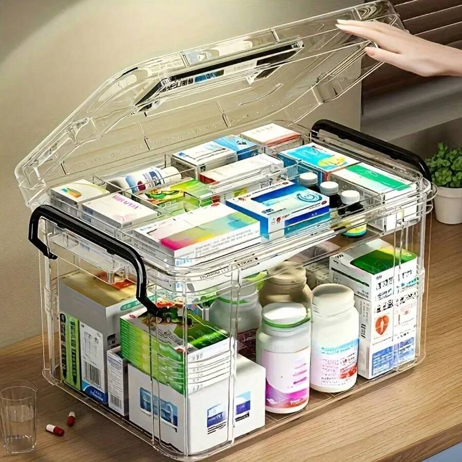 1pc Double Layer Transparent Waterproof PVC Medicine Storage Box ...