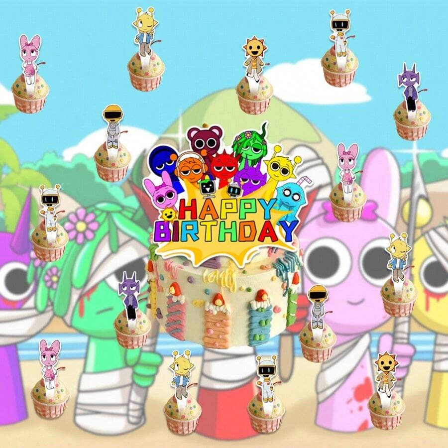 45pcs Sprunki Rhythm Box Theme Outdoor Birthday Party Decoration Set ...