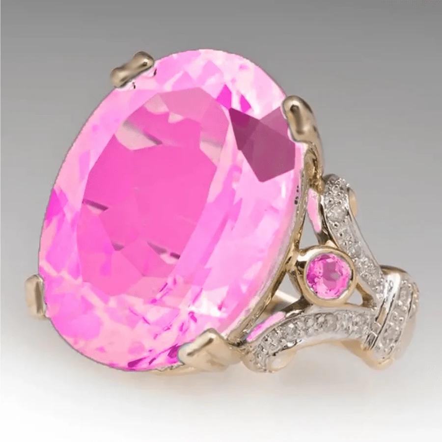 18K Gold Plated Luxury Promise Ring With Embedded Oval Blue Gemstone ...