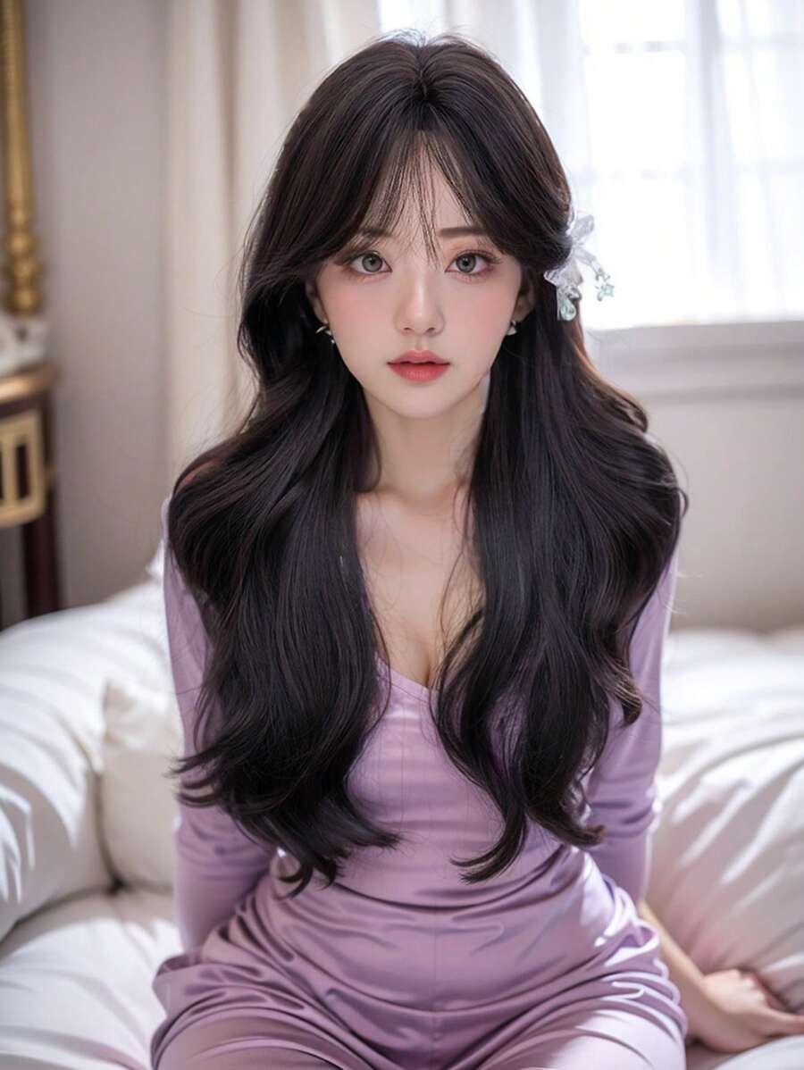 alicegarden 1 Synthetic Heat-Resistant .Long Natural Wave Hair, Center Split Wig,Medium Part ...