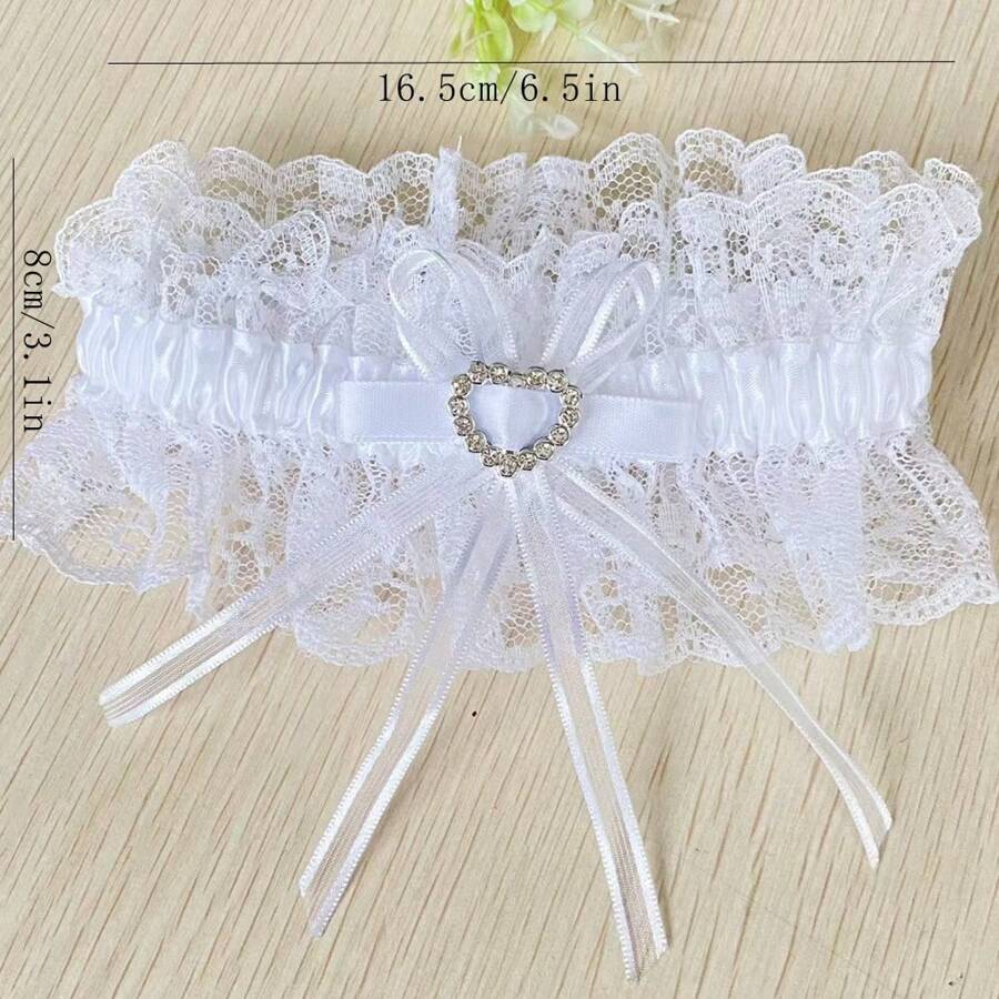 1 Pc White Heart Shaped Bow Lace Garter Belt, Wedding Bridal Leg Garter ...