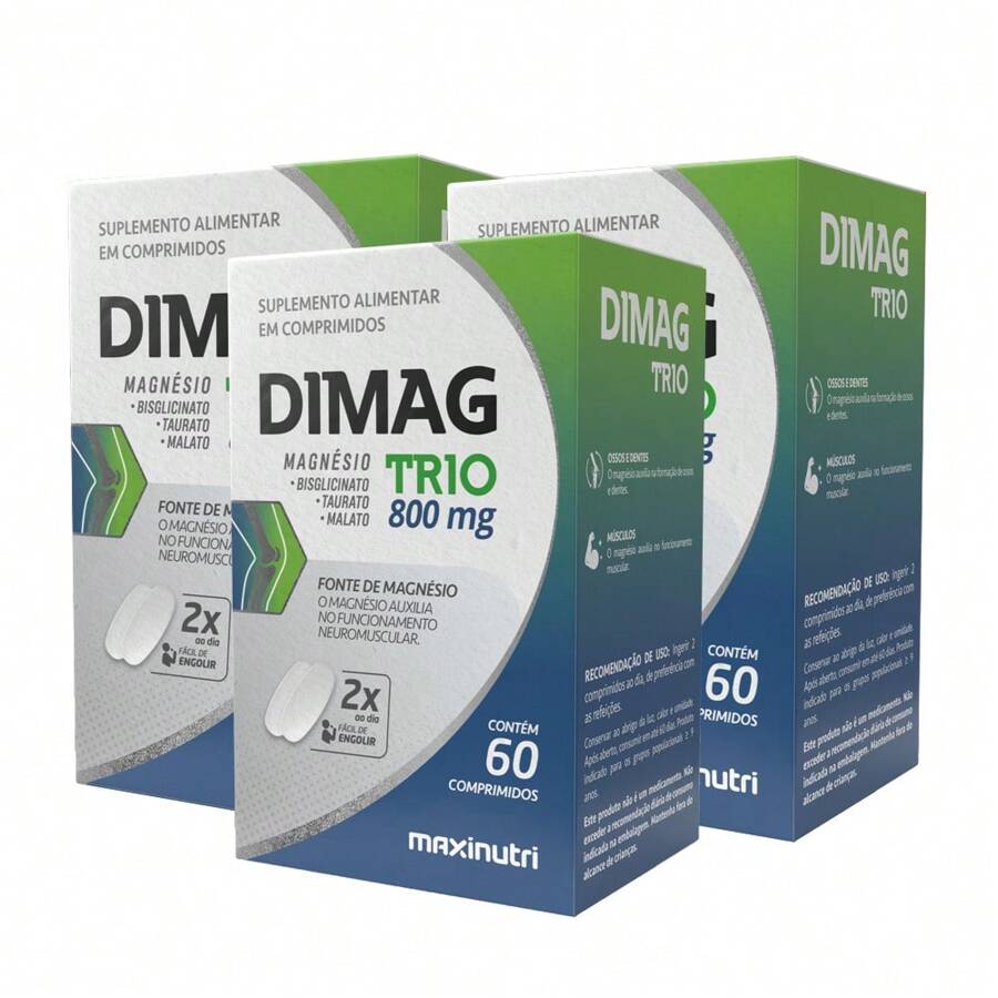 Kit 3 Dimag Trio Magnésio Bisglicinato Taurato e Malato 60 Caps Maxinutri | SHEIN Brasil