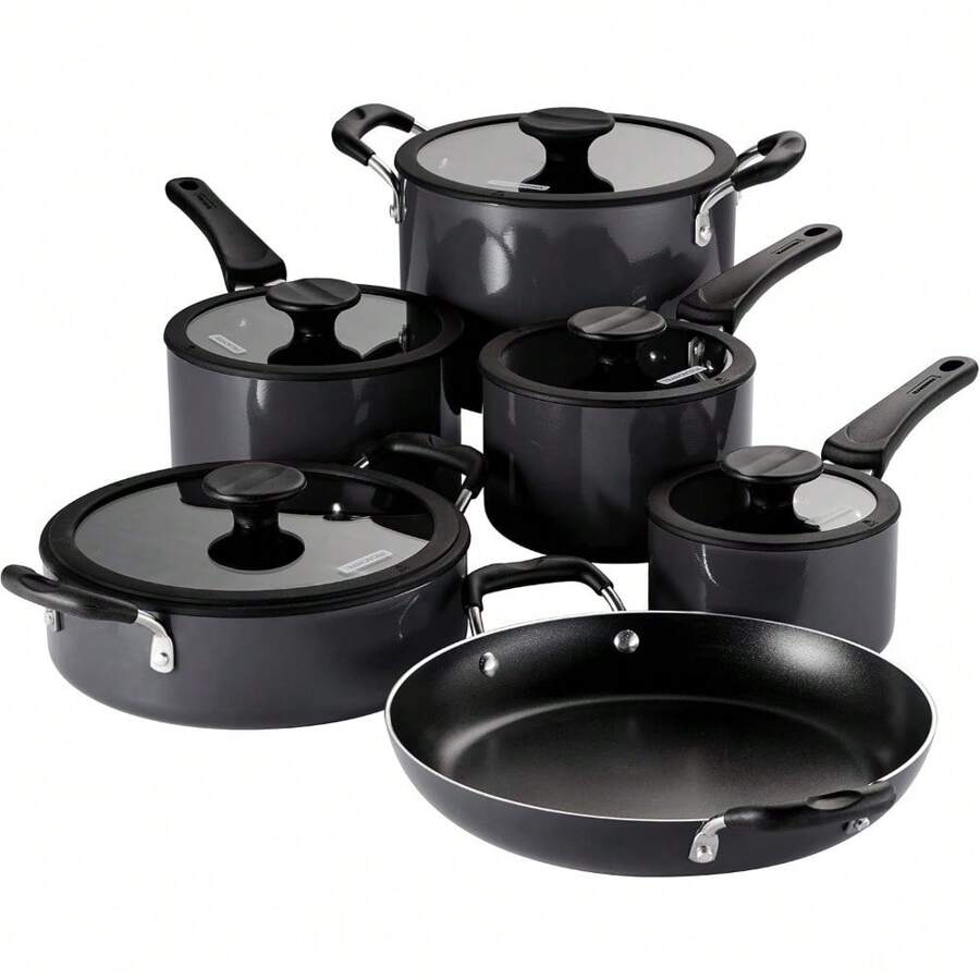 Aluminum Non Stick 11-Piece Nesting Pots And Pans Set With Lids - Gray ...