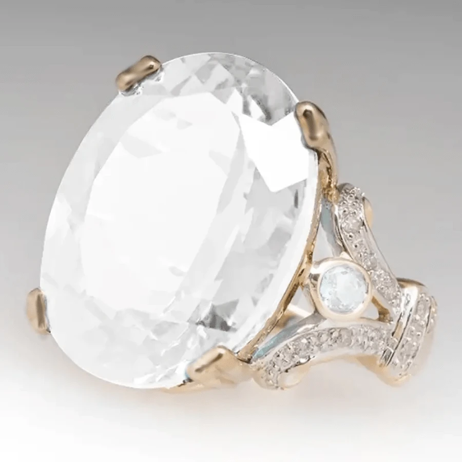 18K Gold Plated Luxury Promise Ring With Embedded Oval Blue Gemstone ...