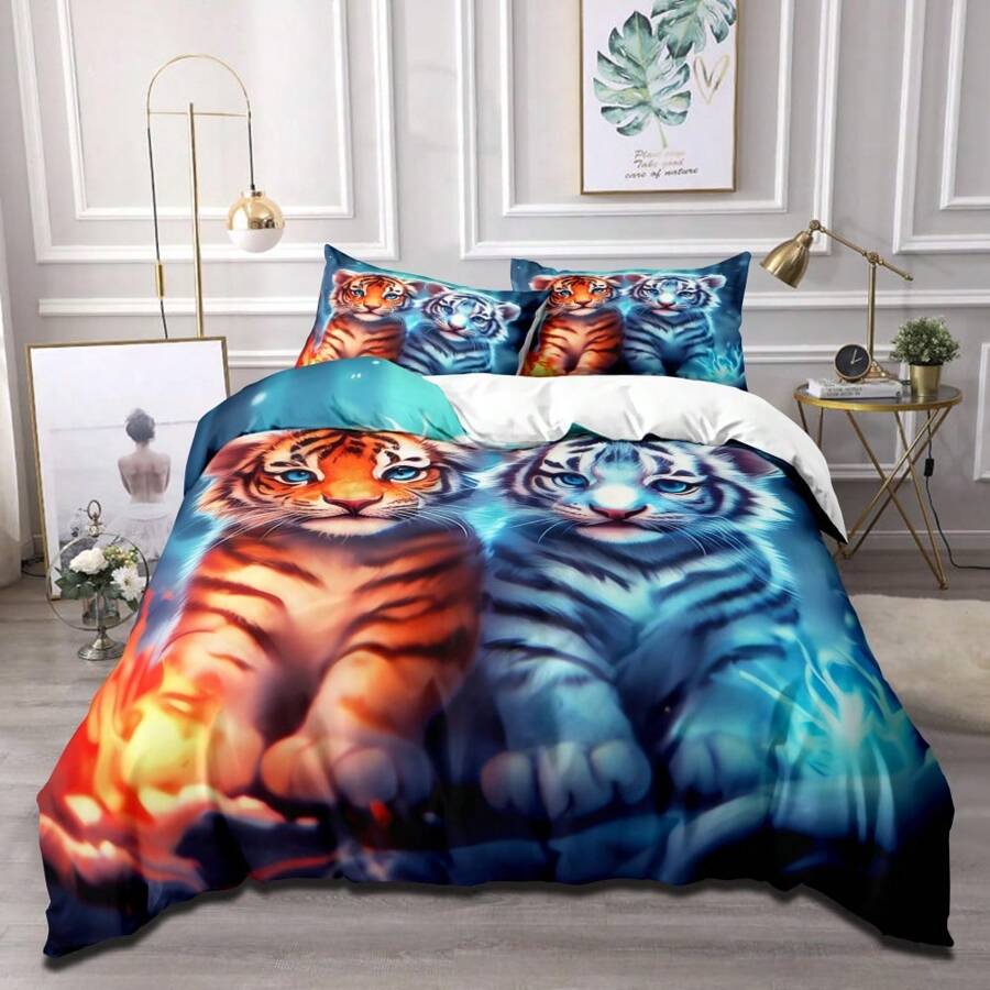 3pcs Tiger Print Bedding Set, Soft & Breathable Fabric | SHEIN USA