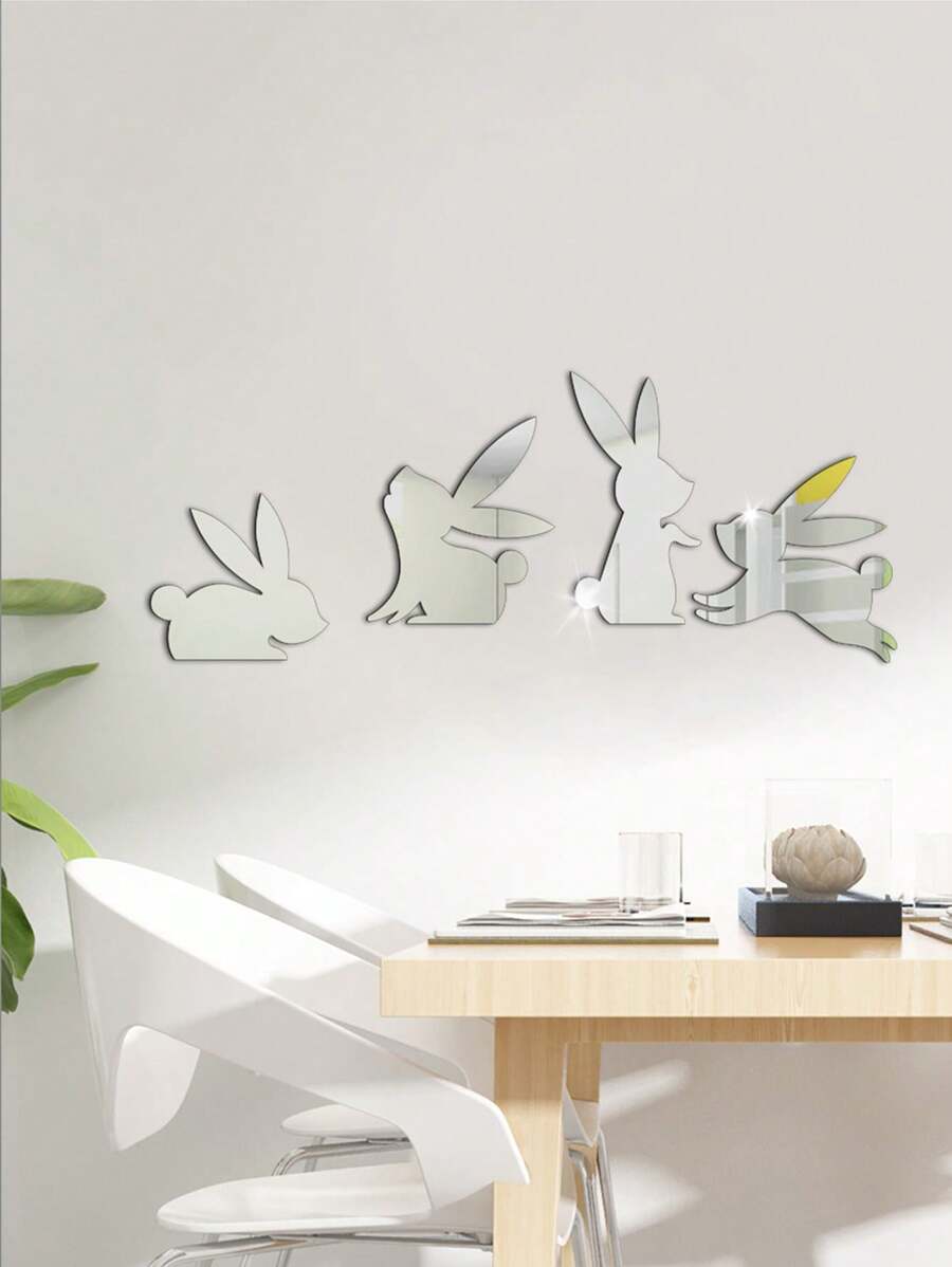 4pcs Extra Thick Acrylic Mirror Rabbit Wall Stickers, DIY Combo, Kids ...