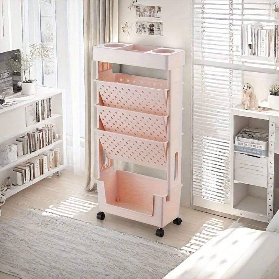 5-Tier Rolling Bookshelf, Mobile Side Table Organizer, Multi-Functional ...