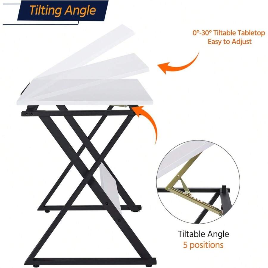 White Art Desk: Height Adjustable Drawing Table With 30-Degree Tilting ...