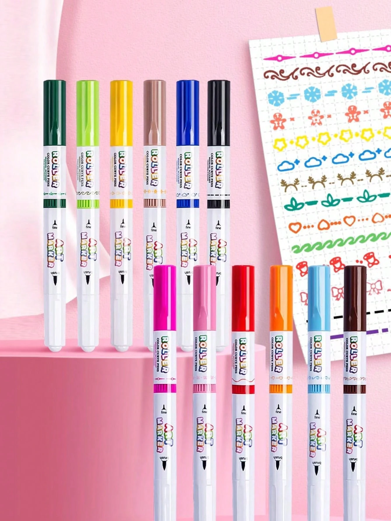 3-In-1 Colorful Outlining Pens, Variety Of Floral Patterns For ...