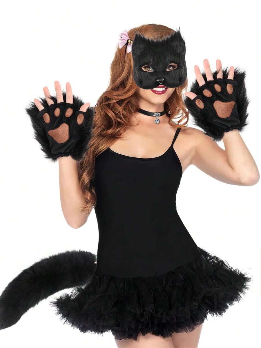 Furry Therian Mask And Fox Tail Glove Set For Girls, Cat Mask Therian ...