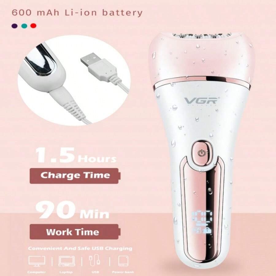 VGR Kit de Higiene Pessoal à Prova d'Água 6 em 1 VGR IPX7 Lady Shaver Epilator Recarregável ...