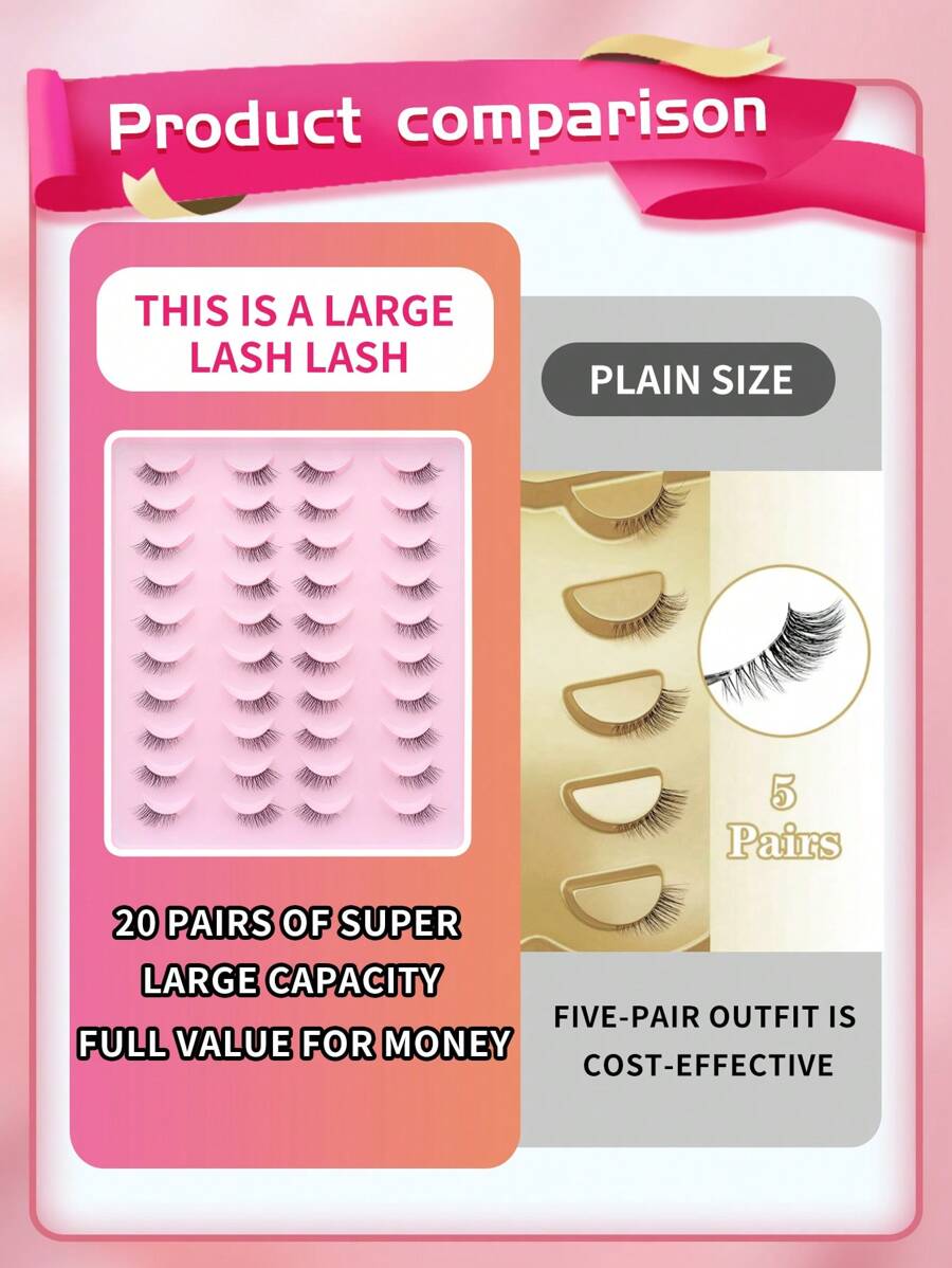20 Pairs Natural Half Eye Lashes | 3D Faux Mink Cat Eye Design With 3-5 ...