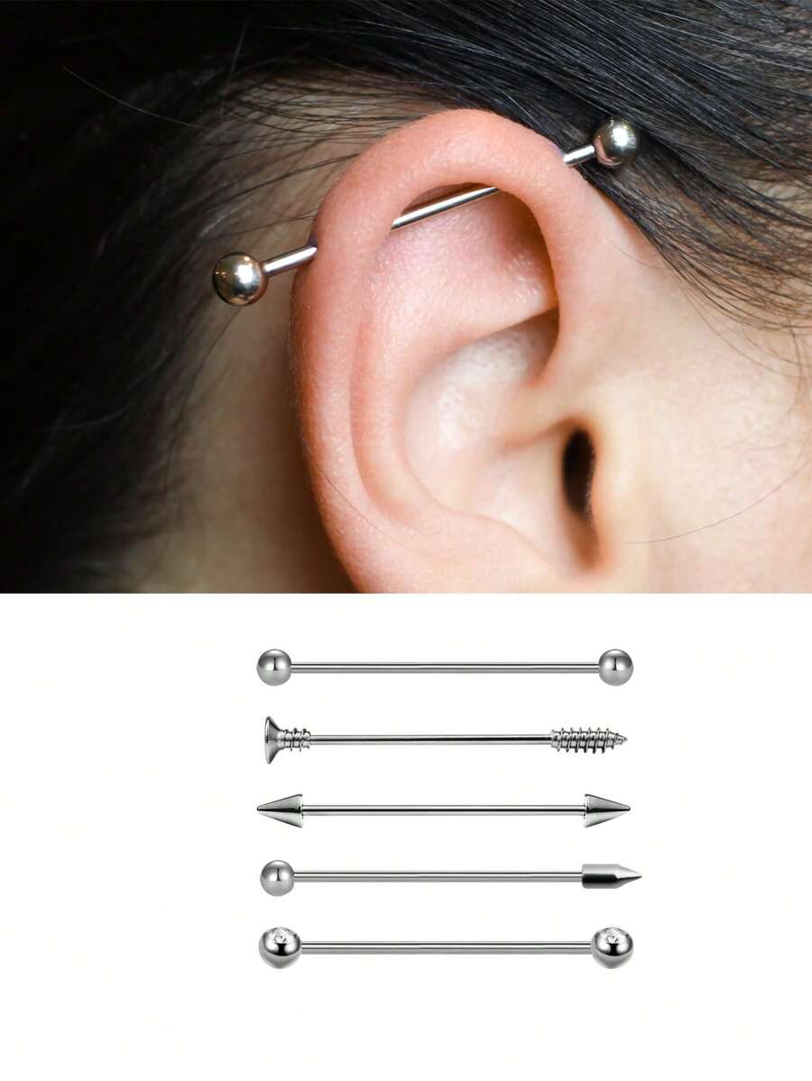 1 Piece Stainless Steel Earring Piercing Industrial Barbells Bar ...