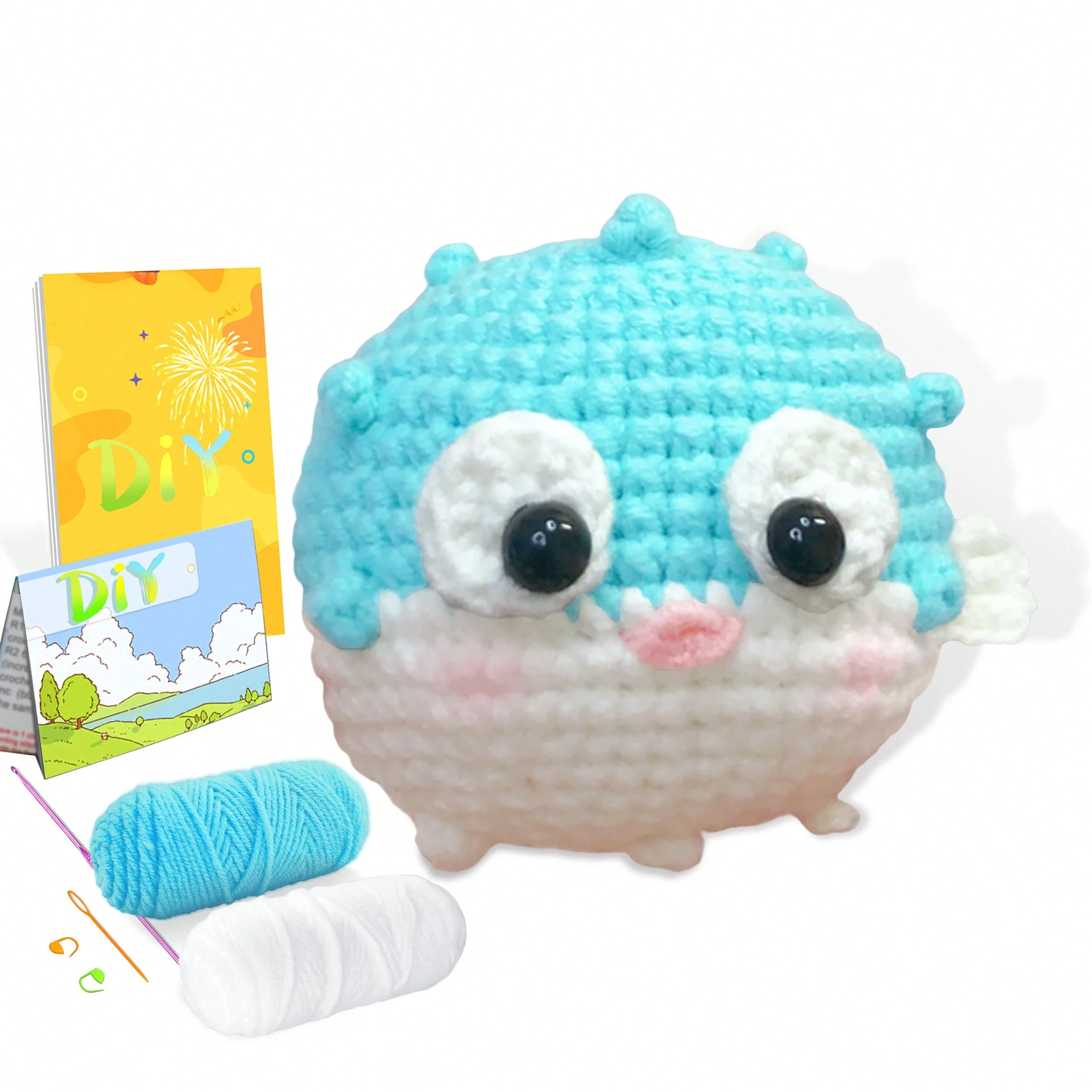 DIY Blue Globefish Crochet Kit For Beginners, Amigurumi Stuffed Animals ...