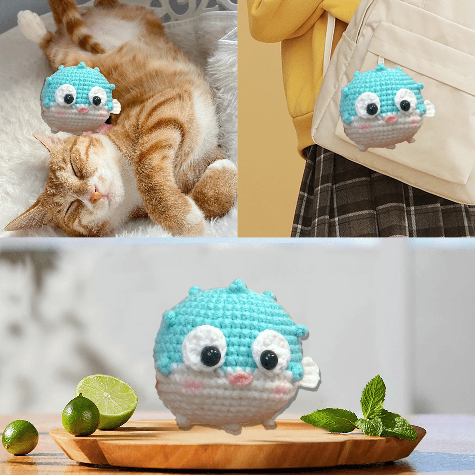 DIY Blue Globefish Crochet Kit For Beginners, Amigurumi Stuffed Animals ...