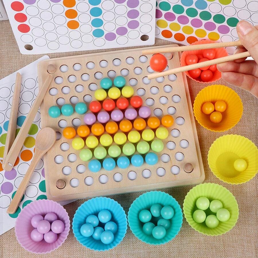 Wooden Pegboard Bead Game, Color Sorting Stacking Matching Toy ...