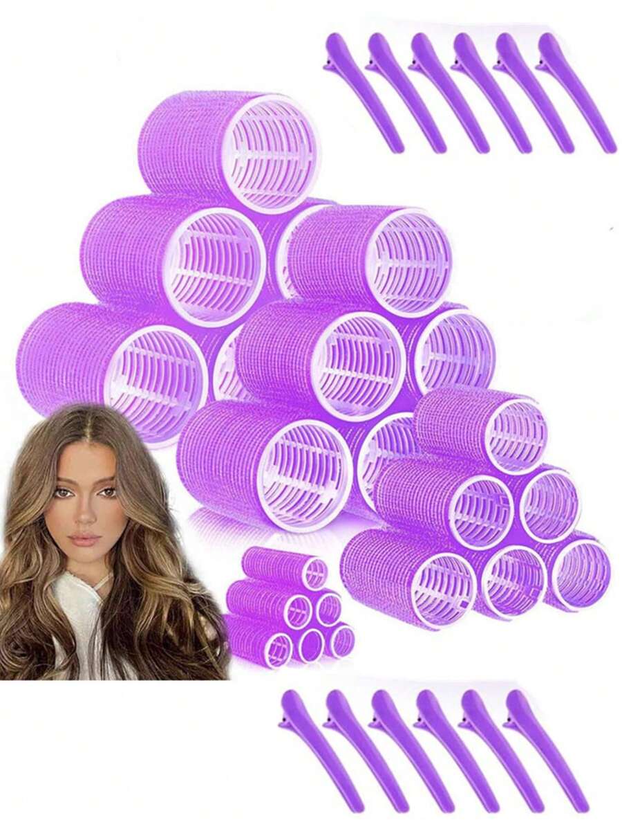 36pcs Self-Adhesive Hair Rollers Set For Different Hair Lengths, Heatless Curlers With Clips As ...