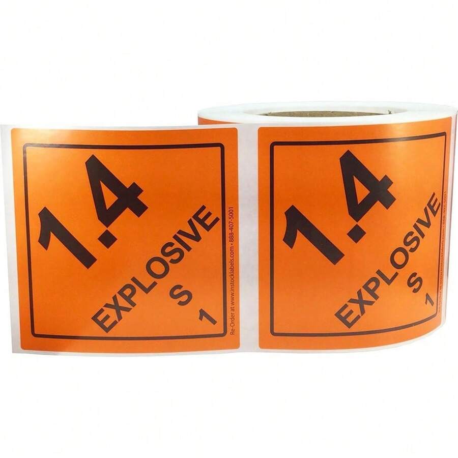 Hazard Class 1 T. Explosives 1.4S Hazmat Labels 4x4 Inch Square 500 ...