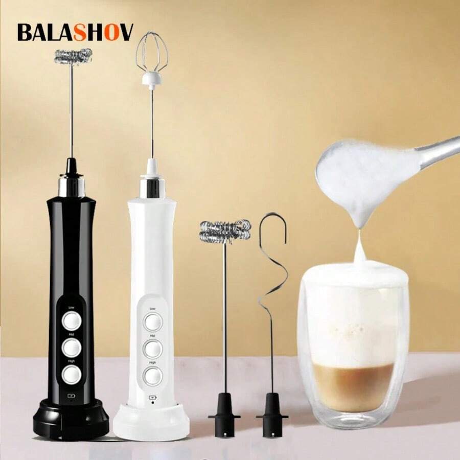 3 In 1 Portable Electric Milk Frother Foam Maker Handheld Rechargeable ...