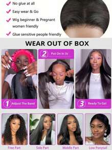 42 Inch Glueless Wigs Human Hair Pre Plucked Pre Cut 5x5 HD Transparent ...
