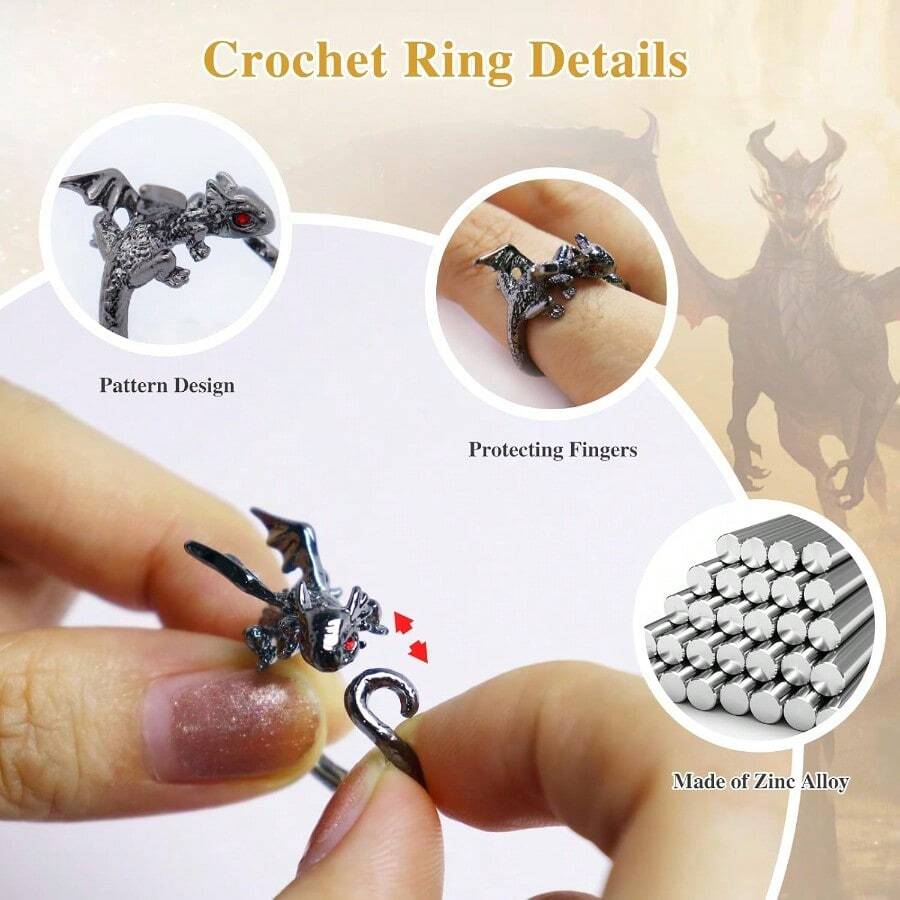 Crochet Rings For Finger Crochet Tension Ring Adjustable Flying Dragon ...