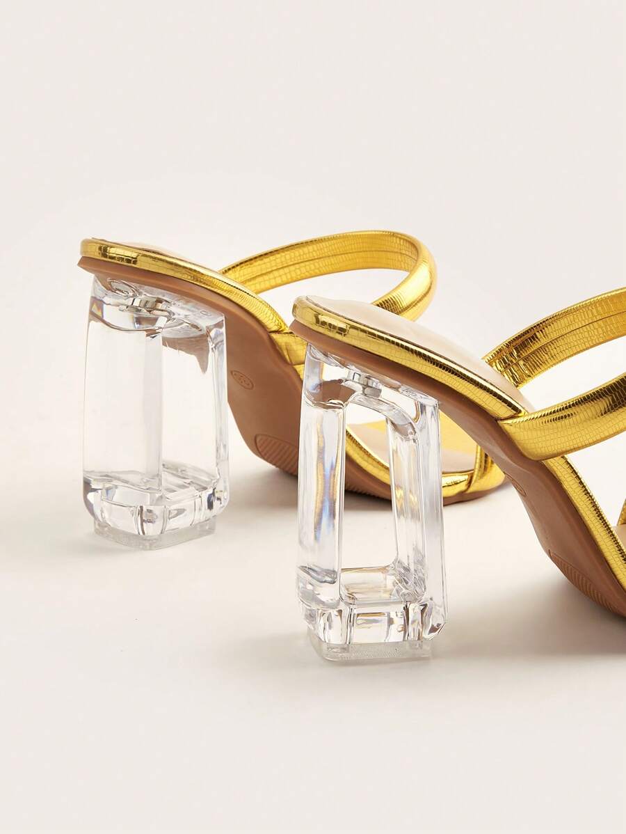 French Crystal Chunky Heel Square Toe One-Strap Sandals, Fairy Style ...