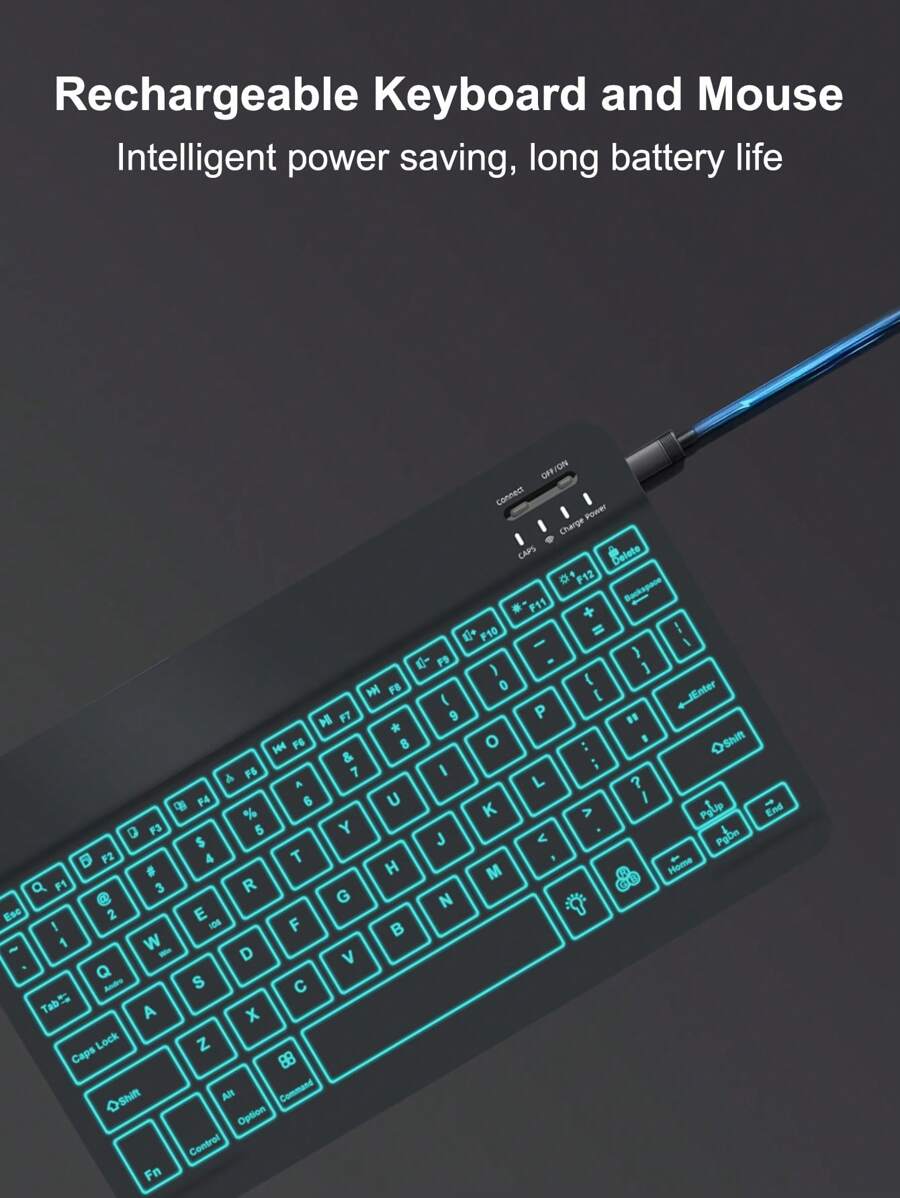 10 Inch Rgb Bluetooth Wireless Keyboard Ultra Thin Rechargeable Portable Wireless Design With