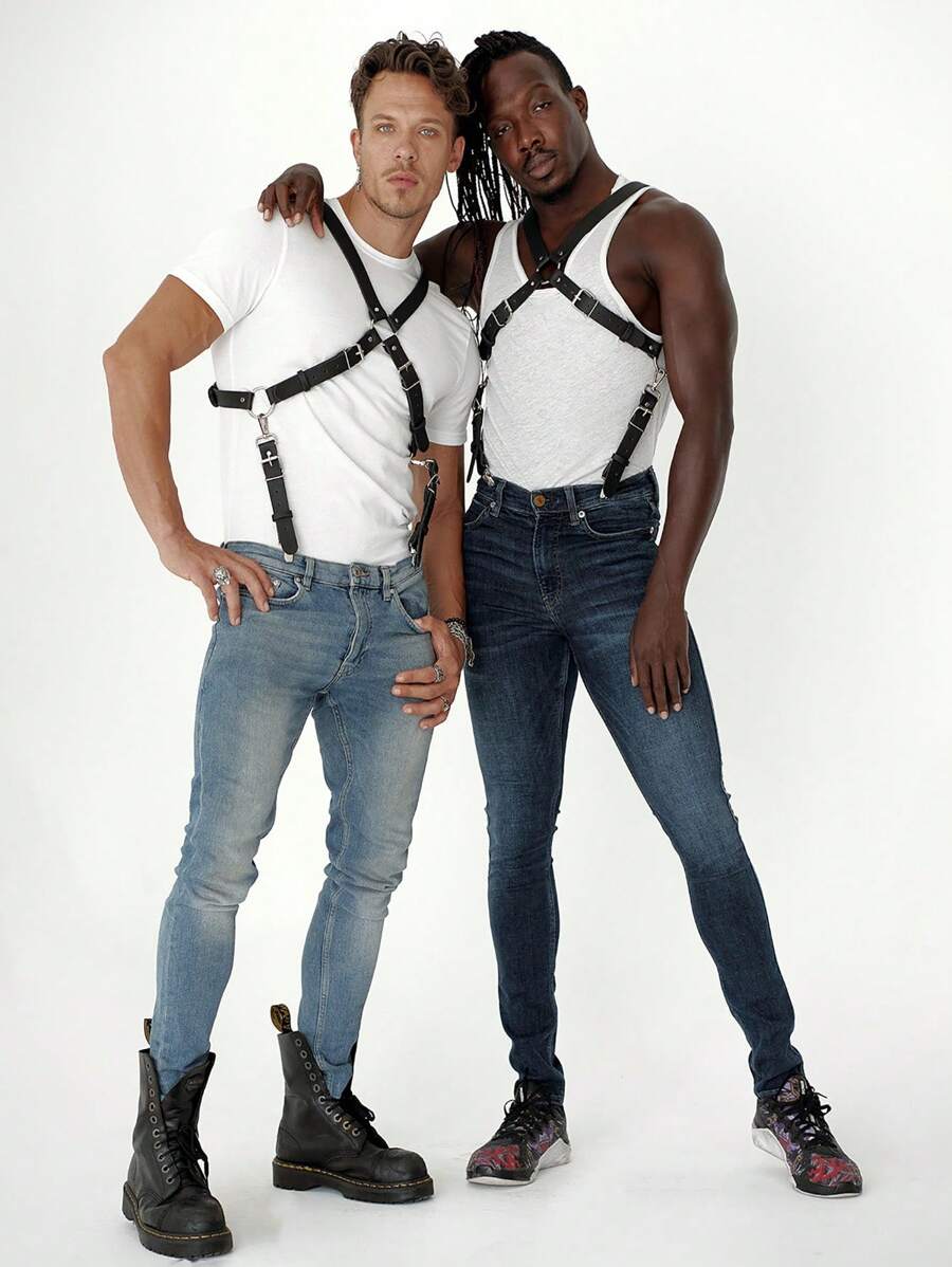 Men's Fashion Suspenders PU Leather Adjustable Braces, Gothic Style ...