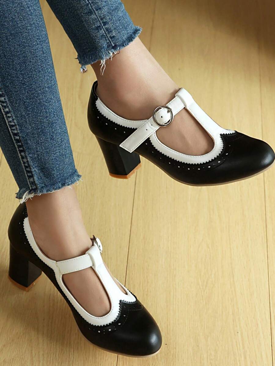 2025 Spring French Vintage Brown Thick Heel Pumps For Women, Low Vamp ...