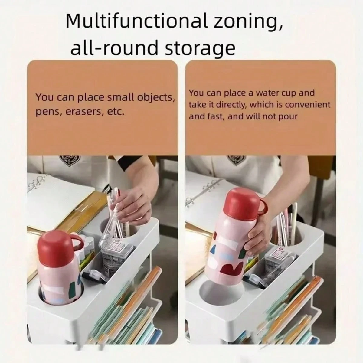 5 Tier Book Rack Storage Bookshelf Mobile Bookshelf With Wheels Movable ...