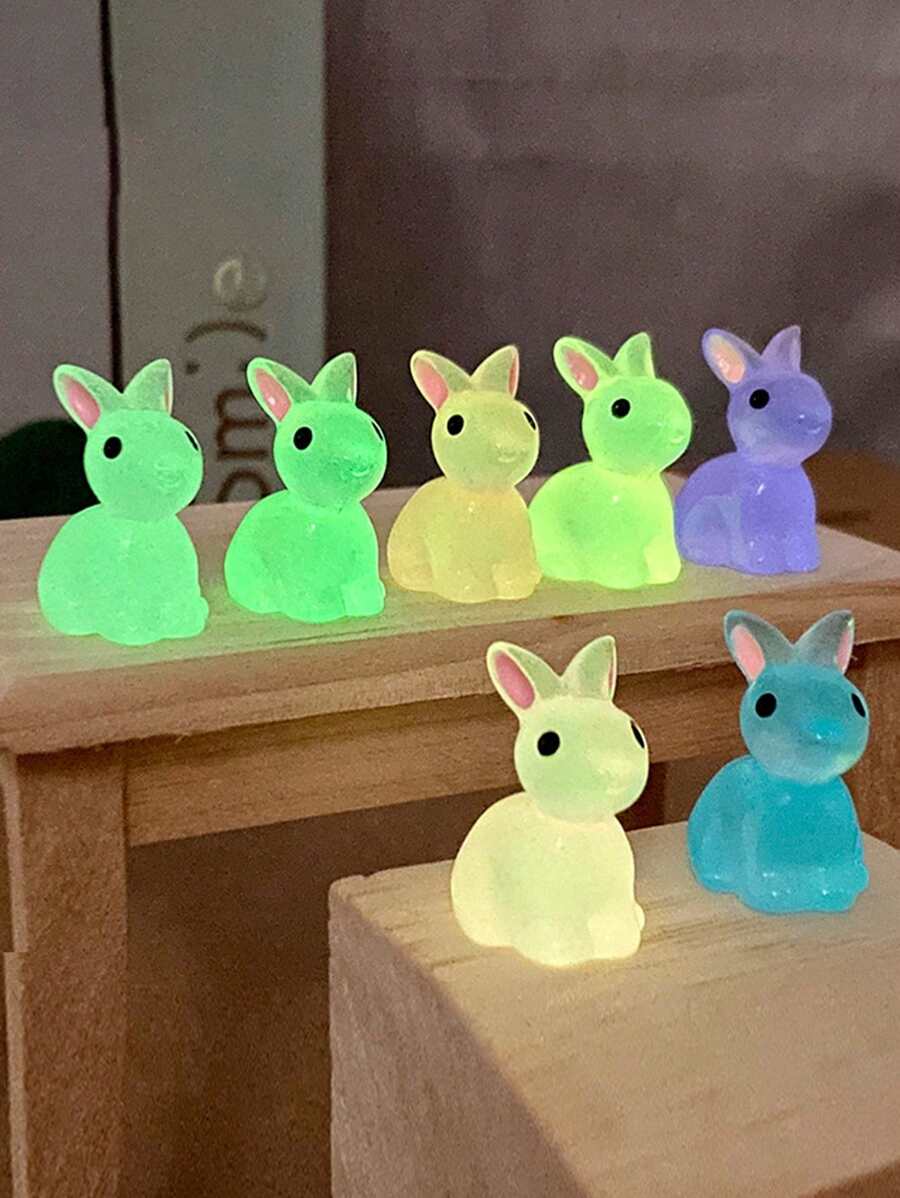 10pcs Random Glow In The Dark Rabbit Miniature Resin Figurines, Cartoon ...