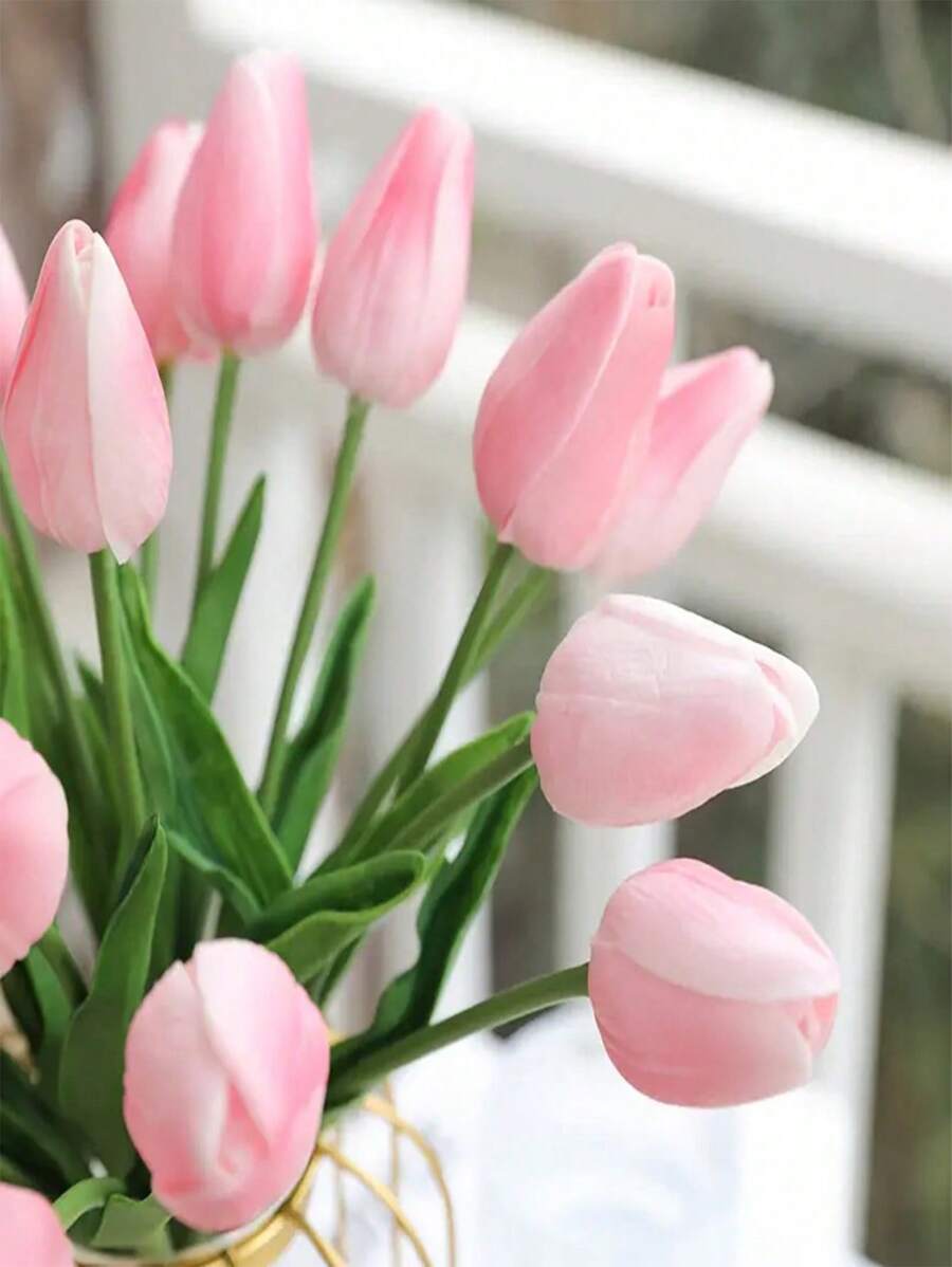 10pcs, White-Pink Tulip Artificial Flowers. Premium Artificial Flowers ...
