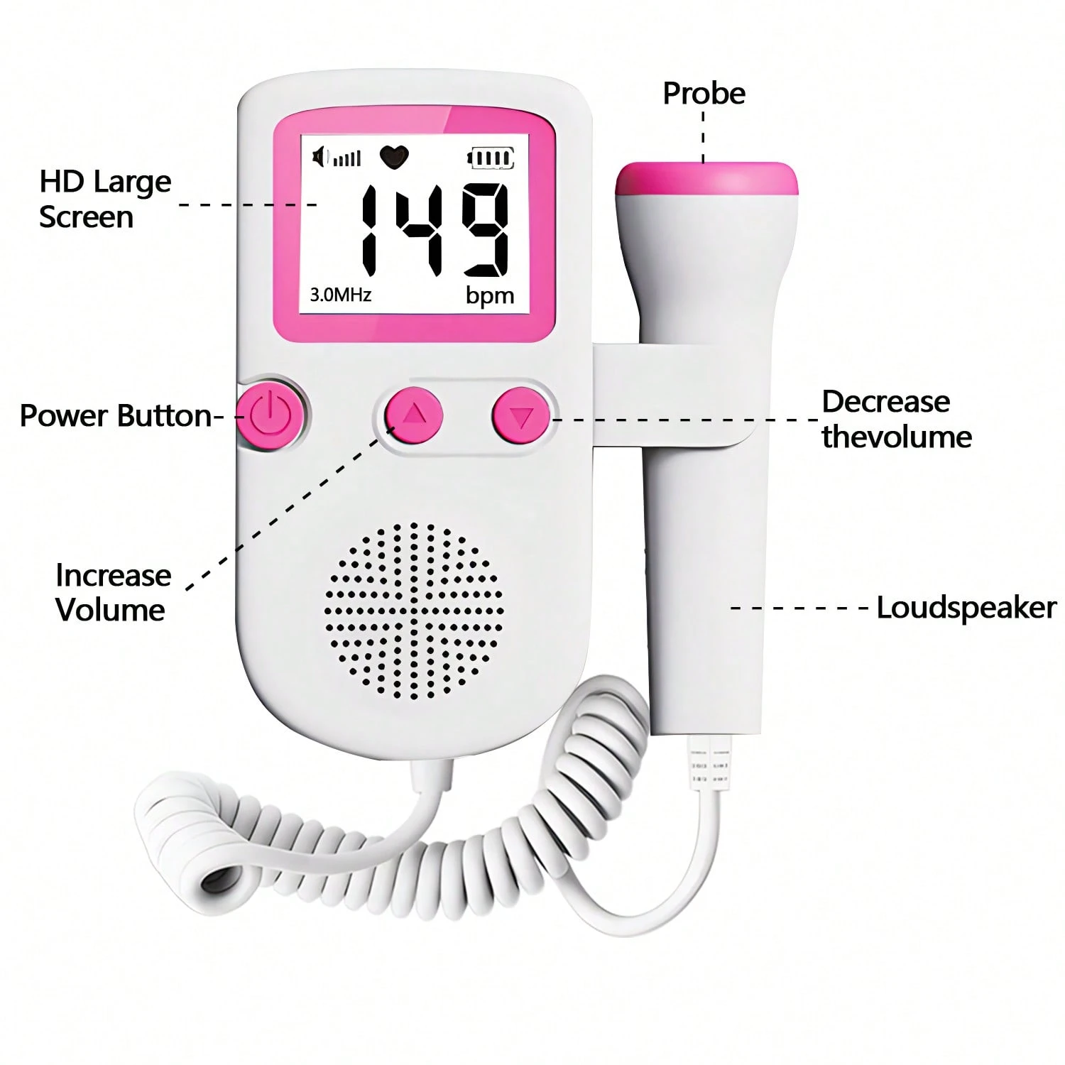 3MHz Ultrasound Baby Heart Rate Detector Pregnant Ultrasonic Baby ...