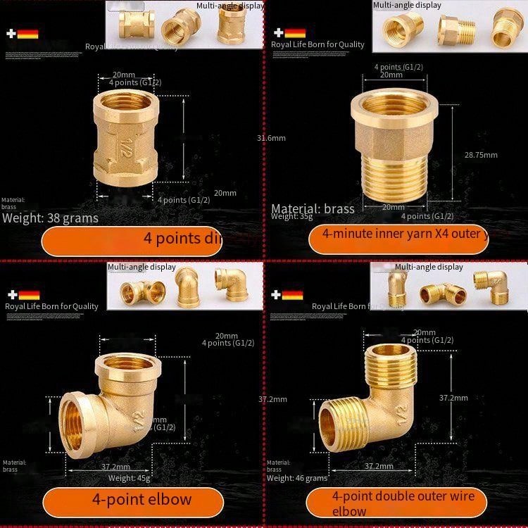 4pcs 4-To-4 Inch Straight Pipe Threaded Connector, Copper Reducer ...