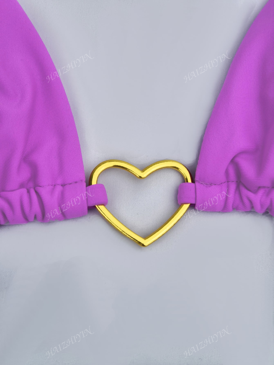 2024 Sexy Contrasting Color Heart Lace Up Nylon Fabric Women Bikini Set