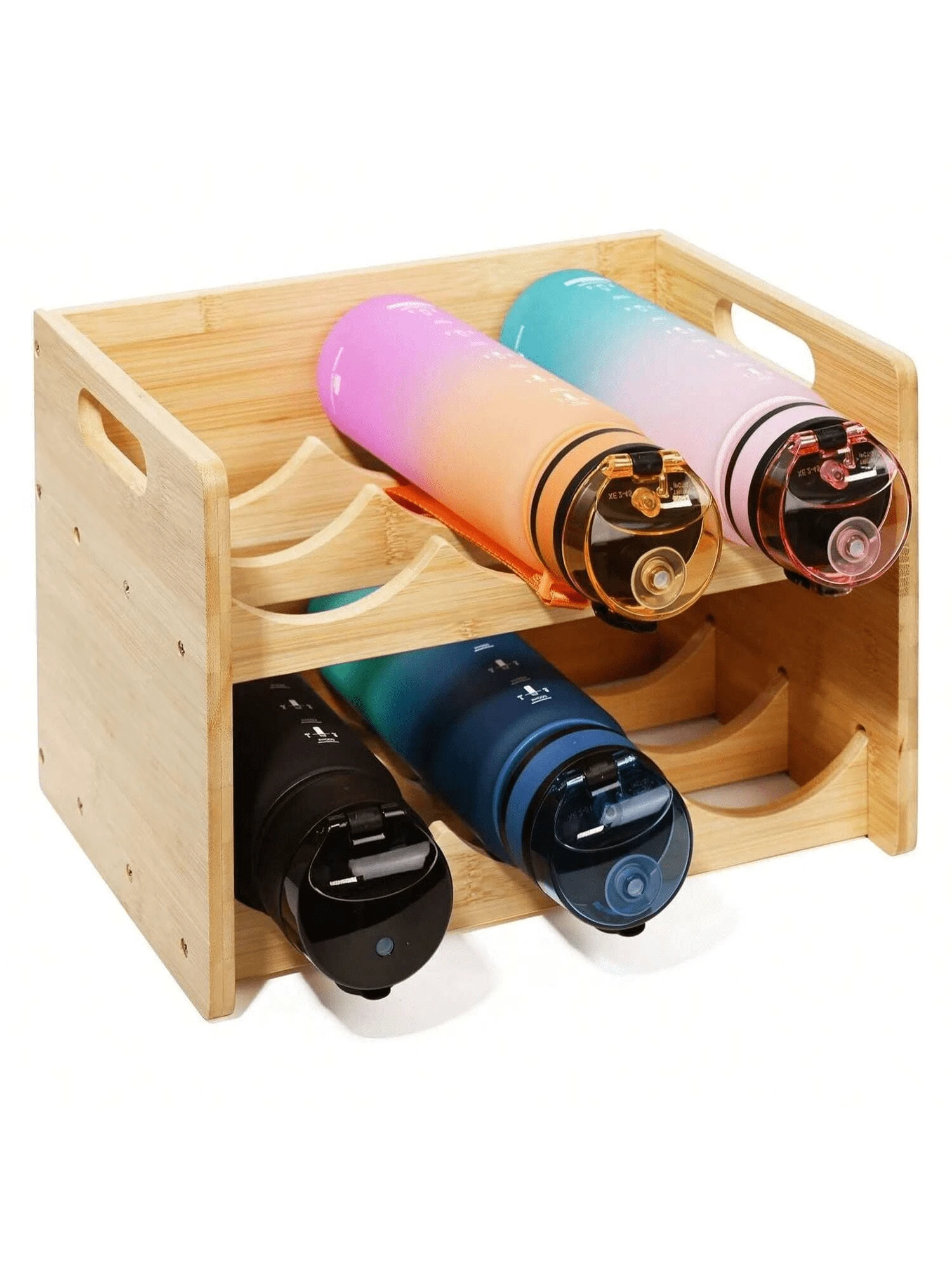 Bamboo Water Bottle Organizer Shelf, Freestanding Water Bottle Holder ...