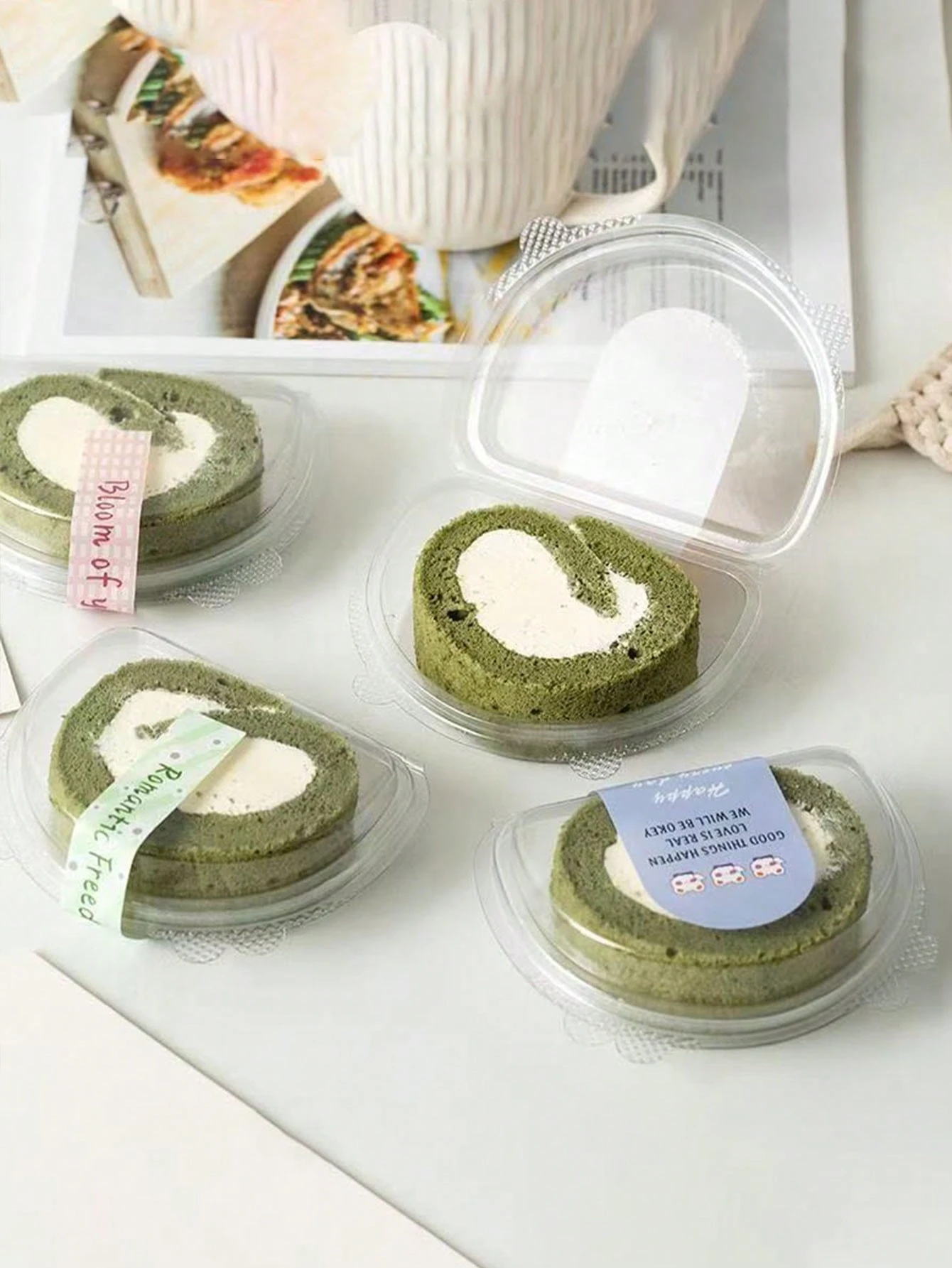 10pcs Clear Swiss Roll Packaging Boxes With Random Stickers, Single ...