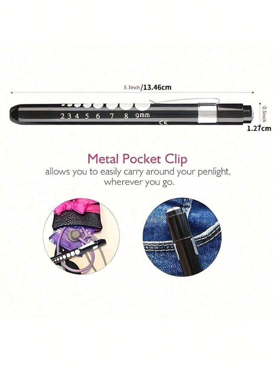 Reusable LED Medical Penlight Flashlight With Pupil Gauge Pocket Clip ...