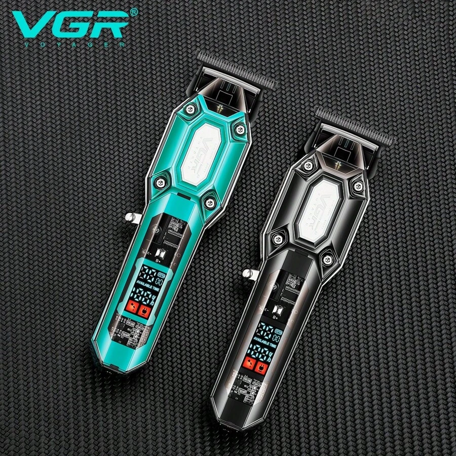 VGR VGR Electric Portable Digital Display Hair Trimmer Cordless Transparent Hair Clipper ...