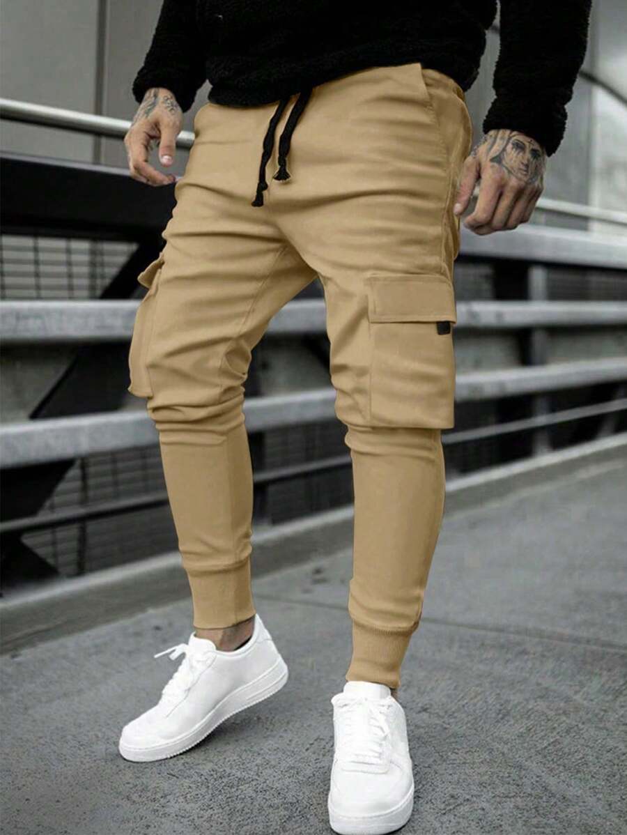 Manfinity Homme Men's Loose Fit Flap Pockets Drawstrings Cargo Pants ...