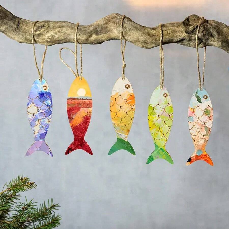 10/20 Pieces DIY Wooden Fish Crafts With Twine - Easy To Hang, Doodle ...