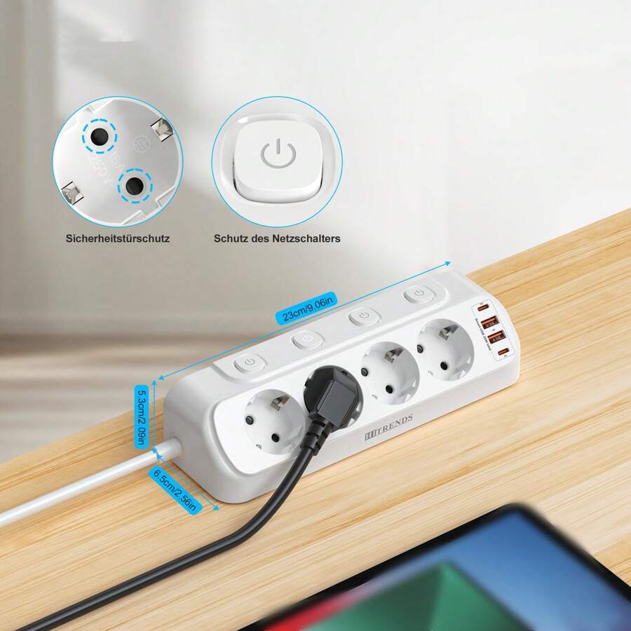 8-in-1 Desktop Stopcontact Met 4 AC Stopcontacten Met 2 USB-A En 2 USB ...
