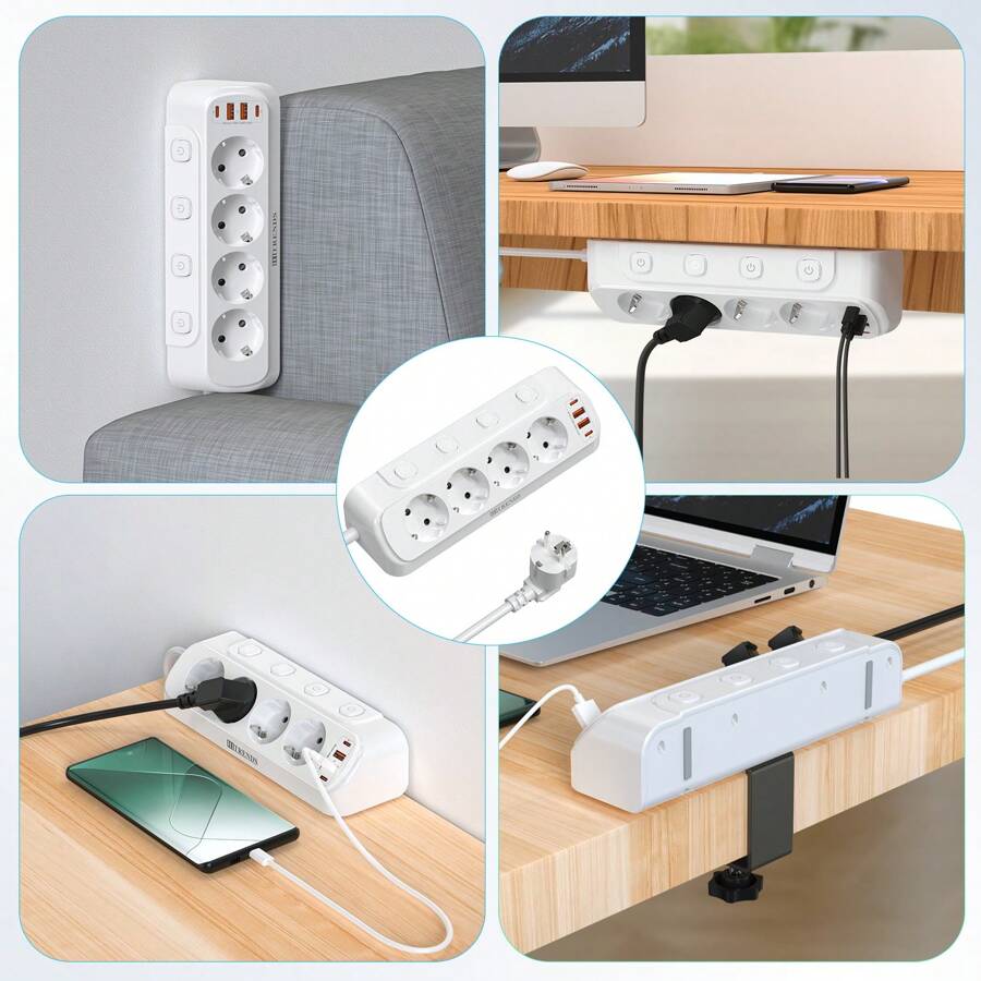 8-In-1 Desktop Power Outlet With 4 AC Outlets With 2 USB-A And 2 USB-C ...