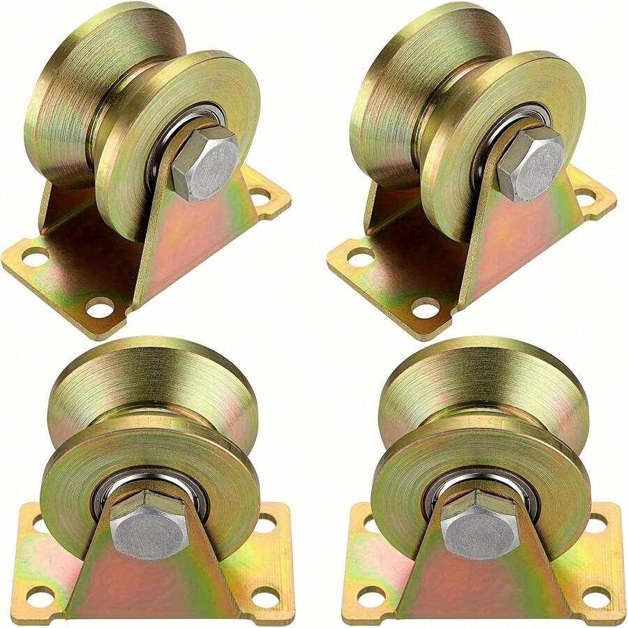 4 Packs Heavy-Duty Steel Cable Pulleys, V-Groove Trolley Wheels For ...